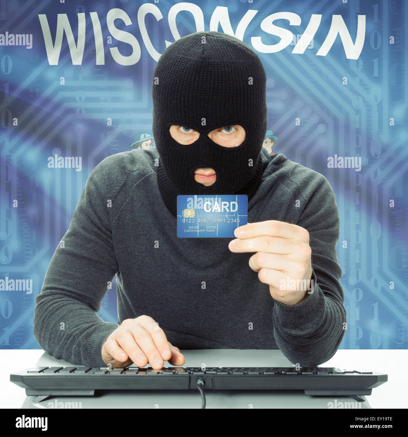 Hacker with US state flag - Wisconsin Stock Photo - Alamy