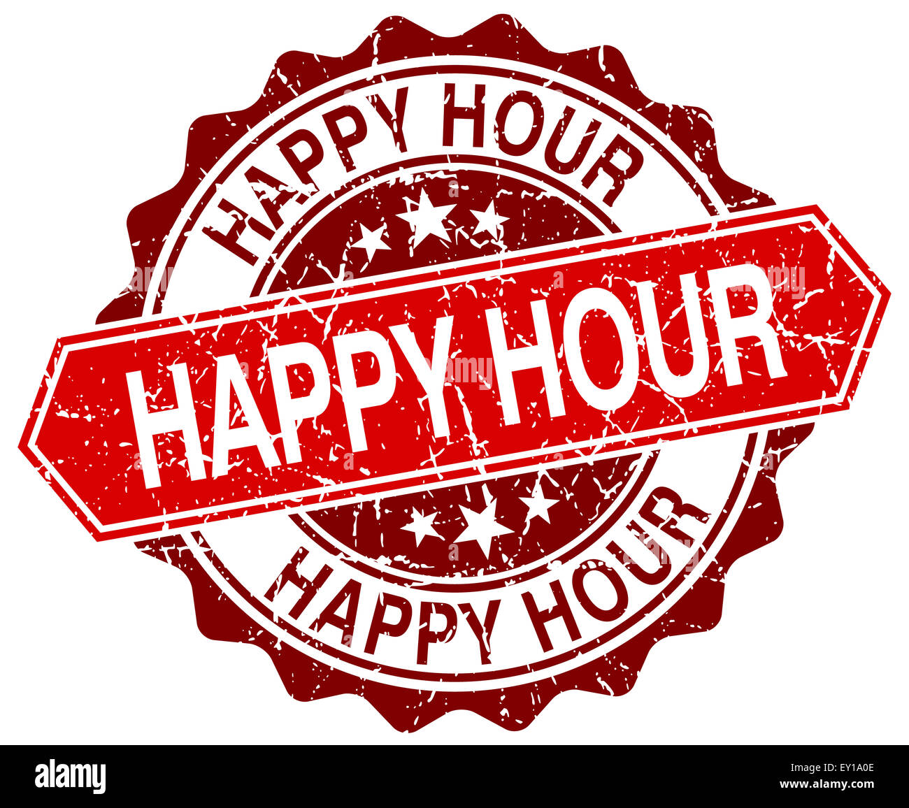happy hour red round grunge stamp on white Stock Photo - Alamy