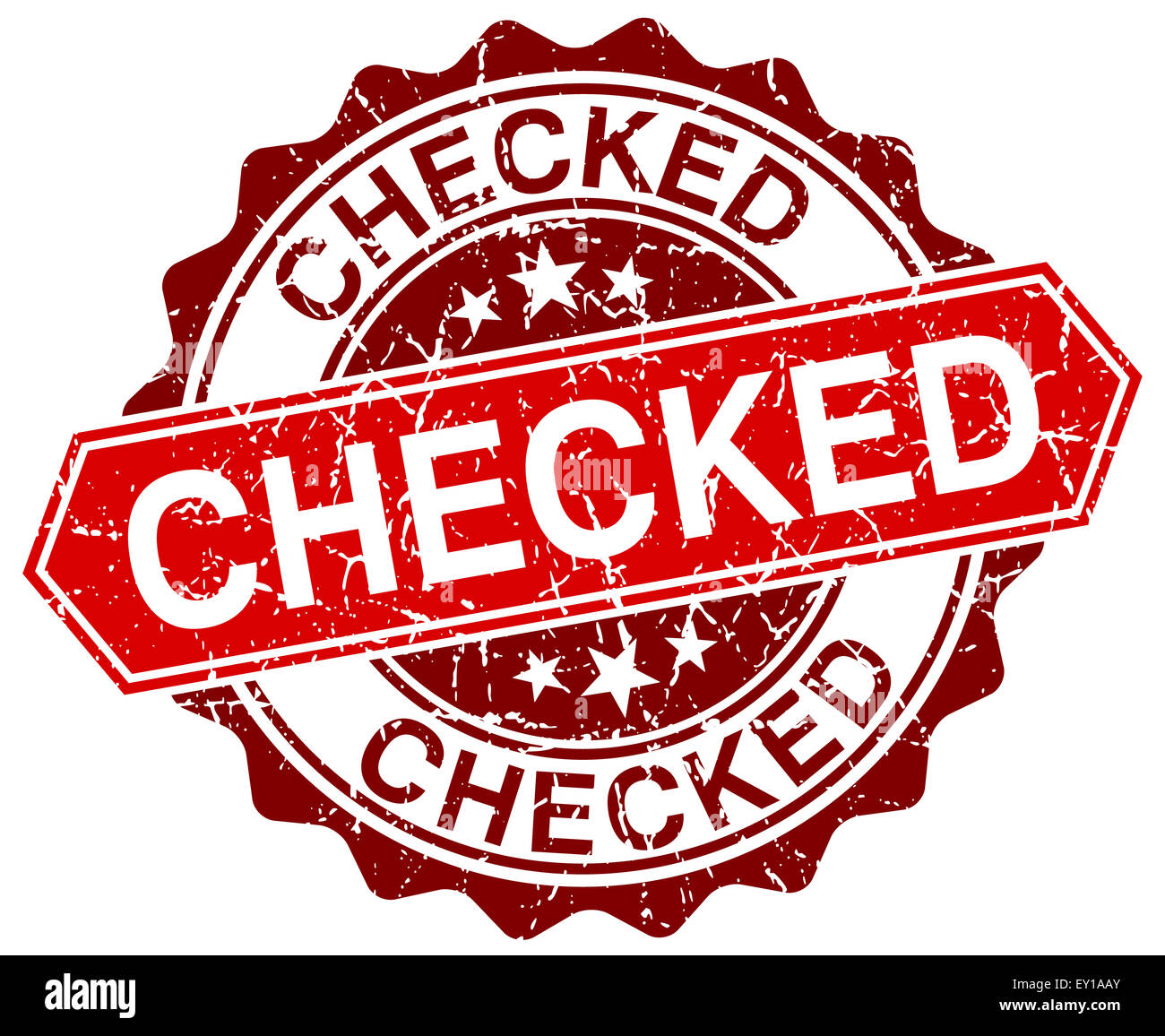 checked red round grunge stamp on white Stock Photo - Alamy