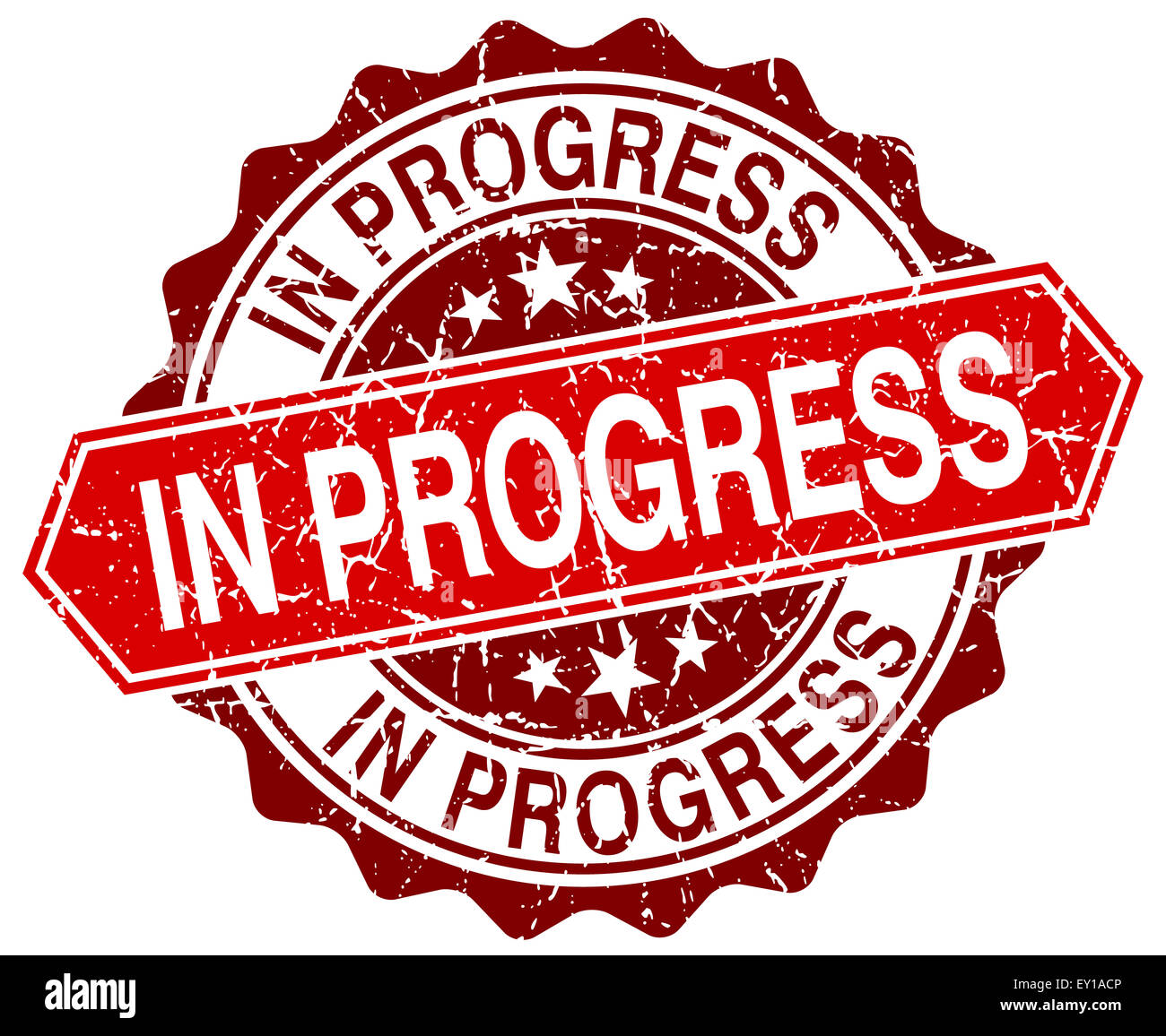 in progress red round grunge stamp on white Stock Photo - Alamy