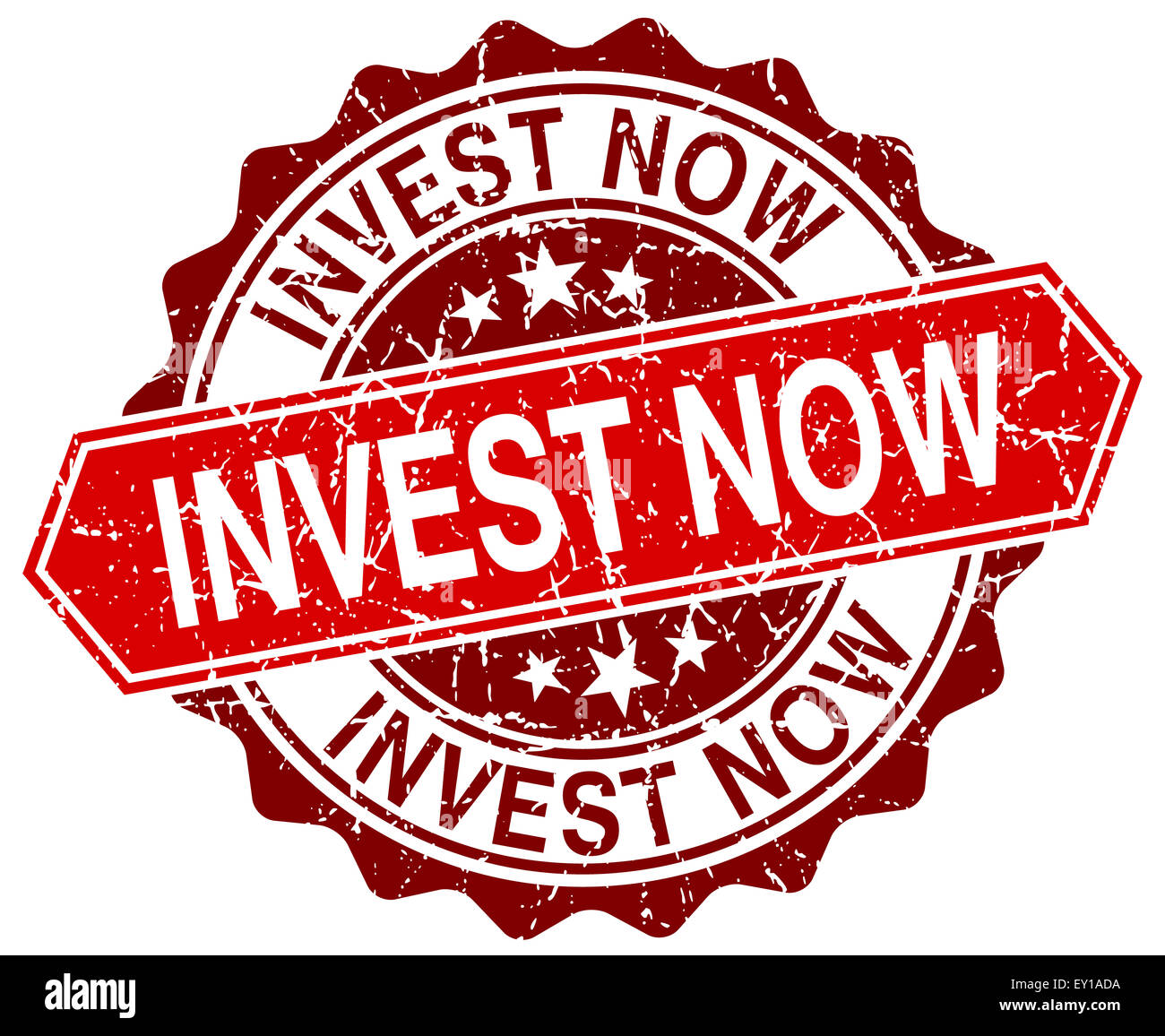 invest now red round grunge stamp on white Stock Photo - Alamy