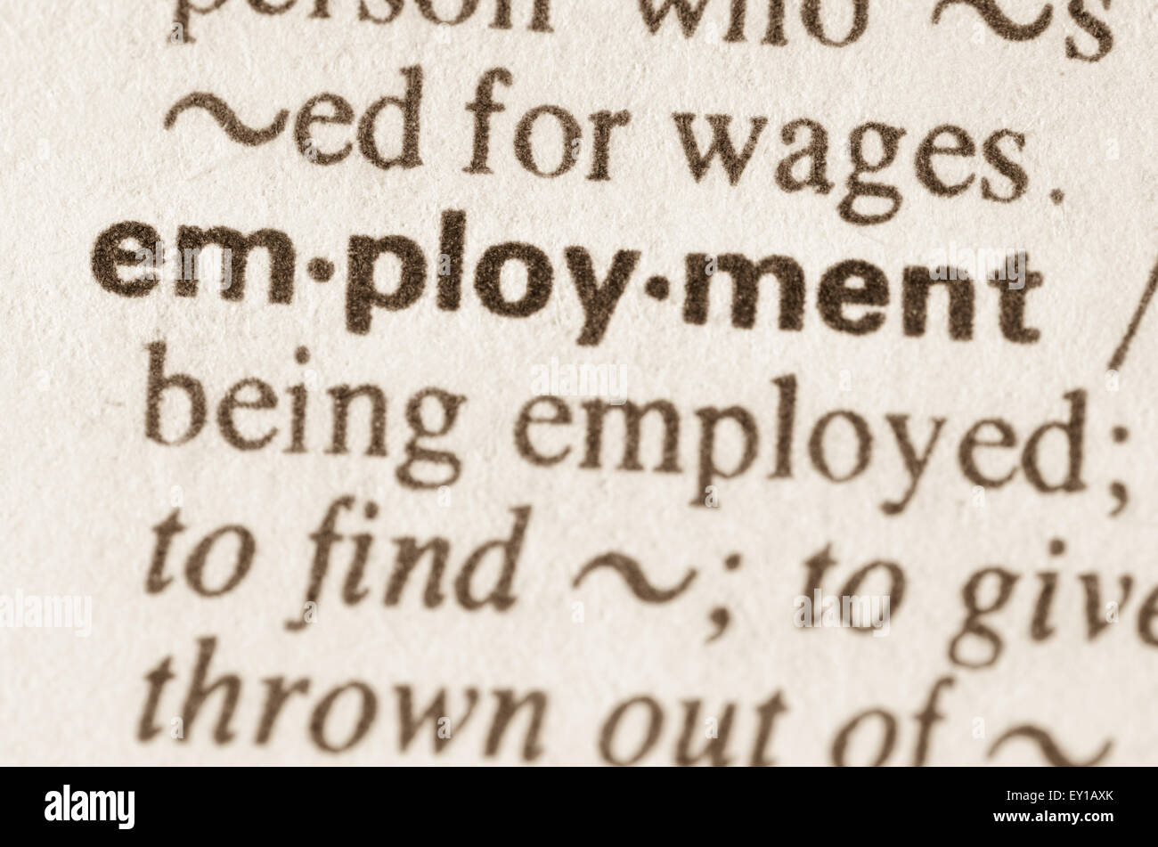 Definition of word employment in dictionary Stock Photo - Alamy