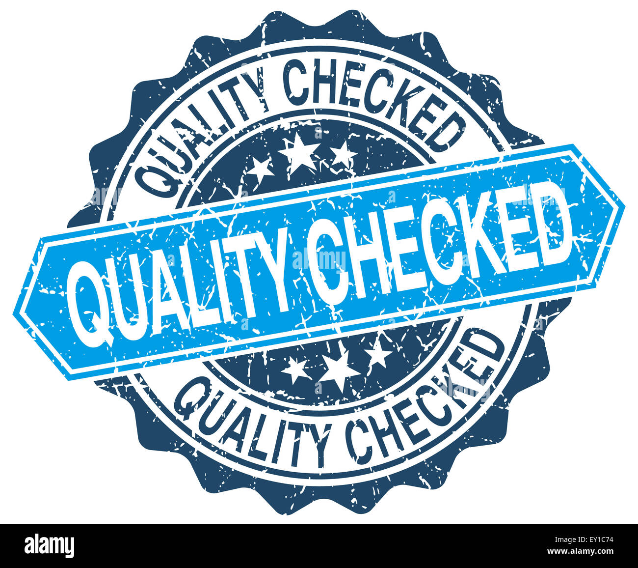 quality checked blue round grunge stamp on white Stock Photo - Alamy