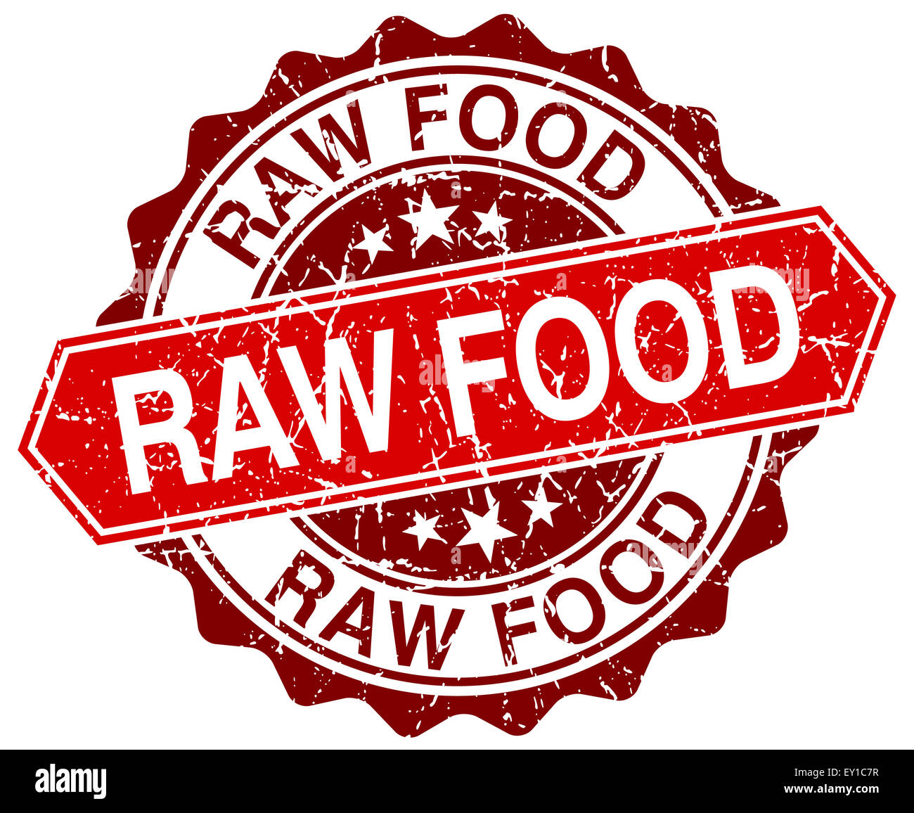 raw food red round grunge stamp on white Stock Photo - Alamy