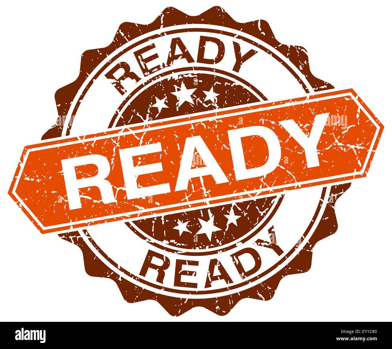 ready orange round grunge stamp on white Stock Photo - Alamy
