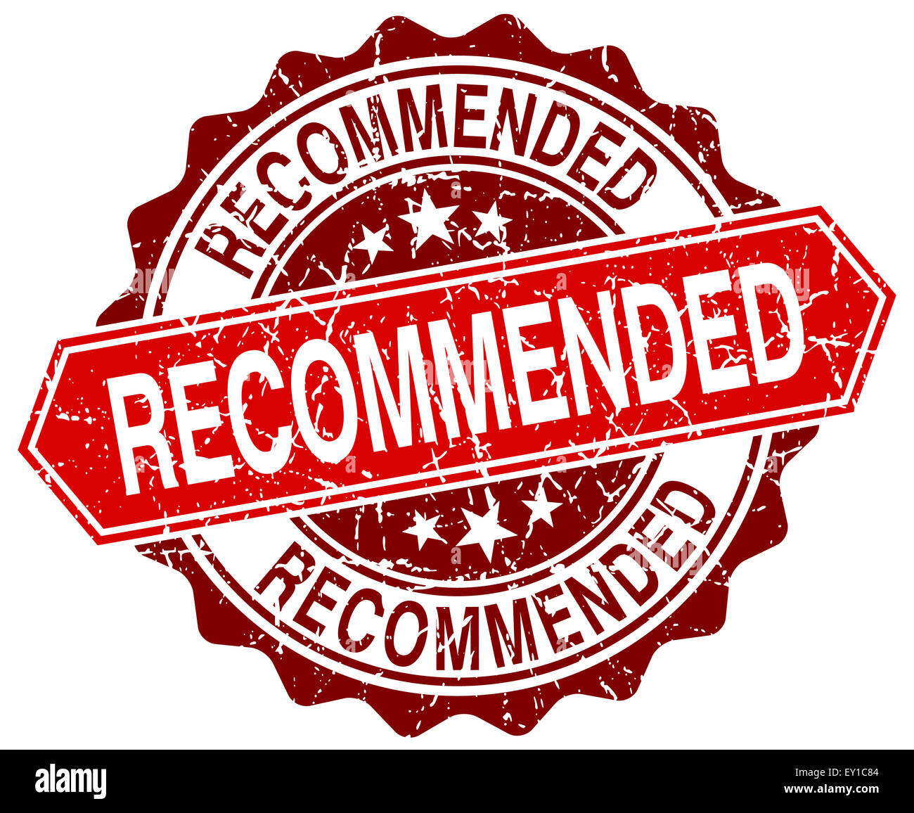 recommended red round grunge stamp on white Stock Photo - Alamy