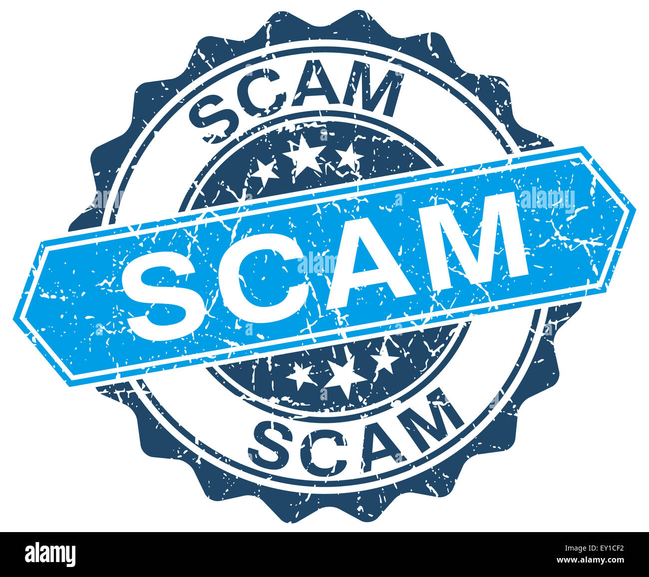 scam blue round grunge stamp on white Stock Photo - Alamy