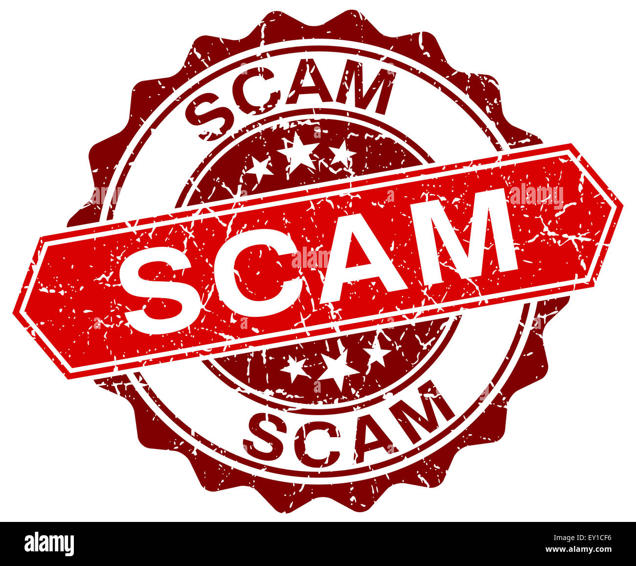 scam red round grunge stamp on white Stock Photo - Alamy