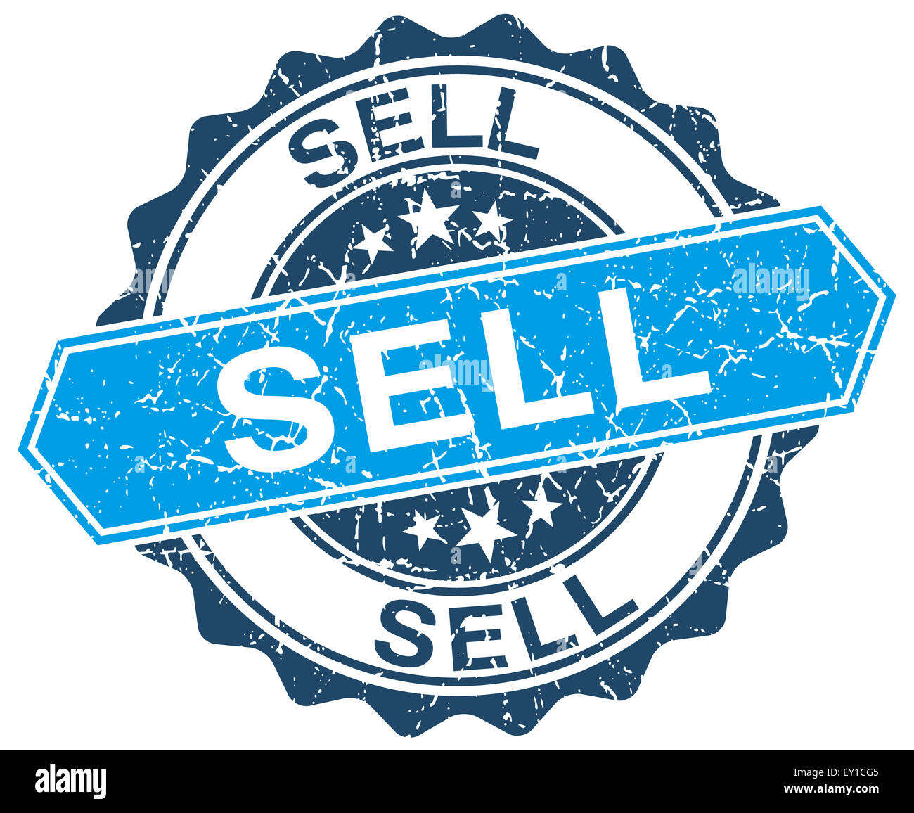 sell blue round grunge stamp on white Stock Photo - Alamy