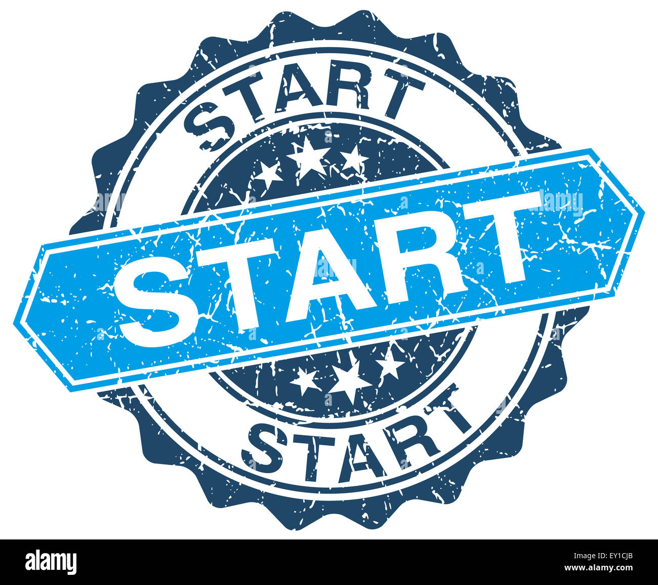 start blue round grunge stamp on white Stock Photo - Alamy
