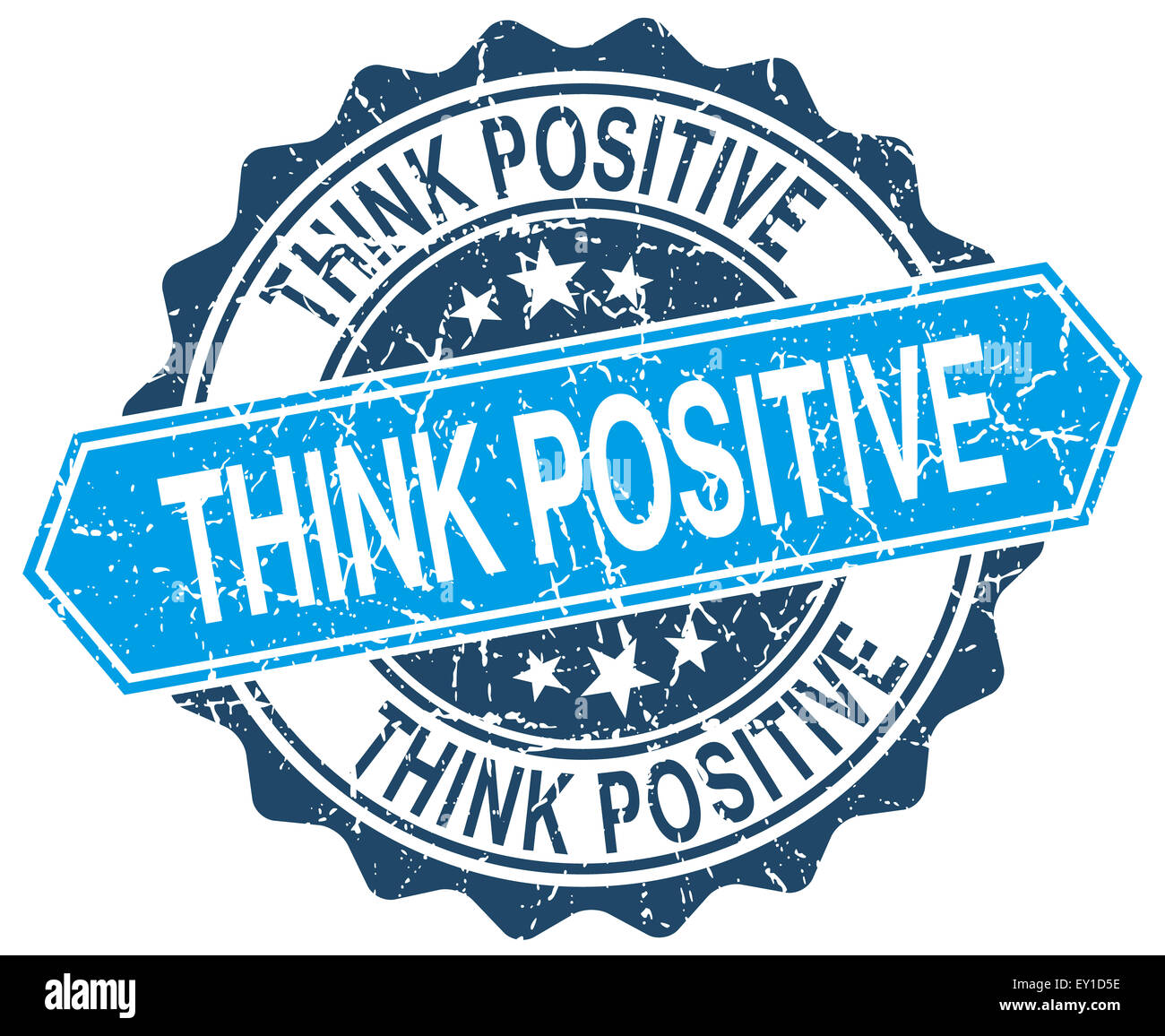 think positive blue round grunge stamp on white Stock Photo - Alamy