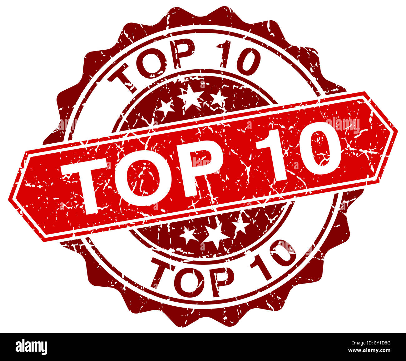 top 10 red round grunge stamp on white Stock Photo - Alamy