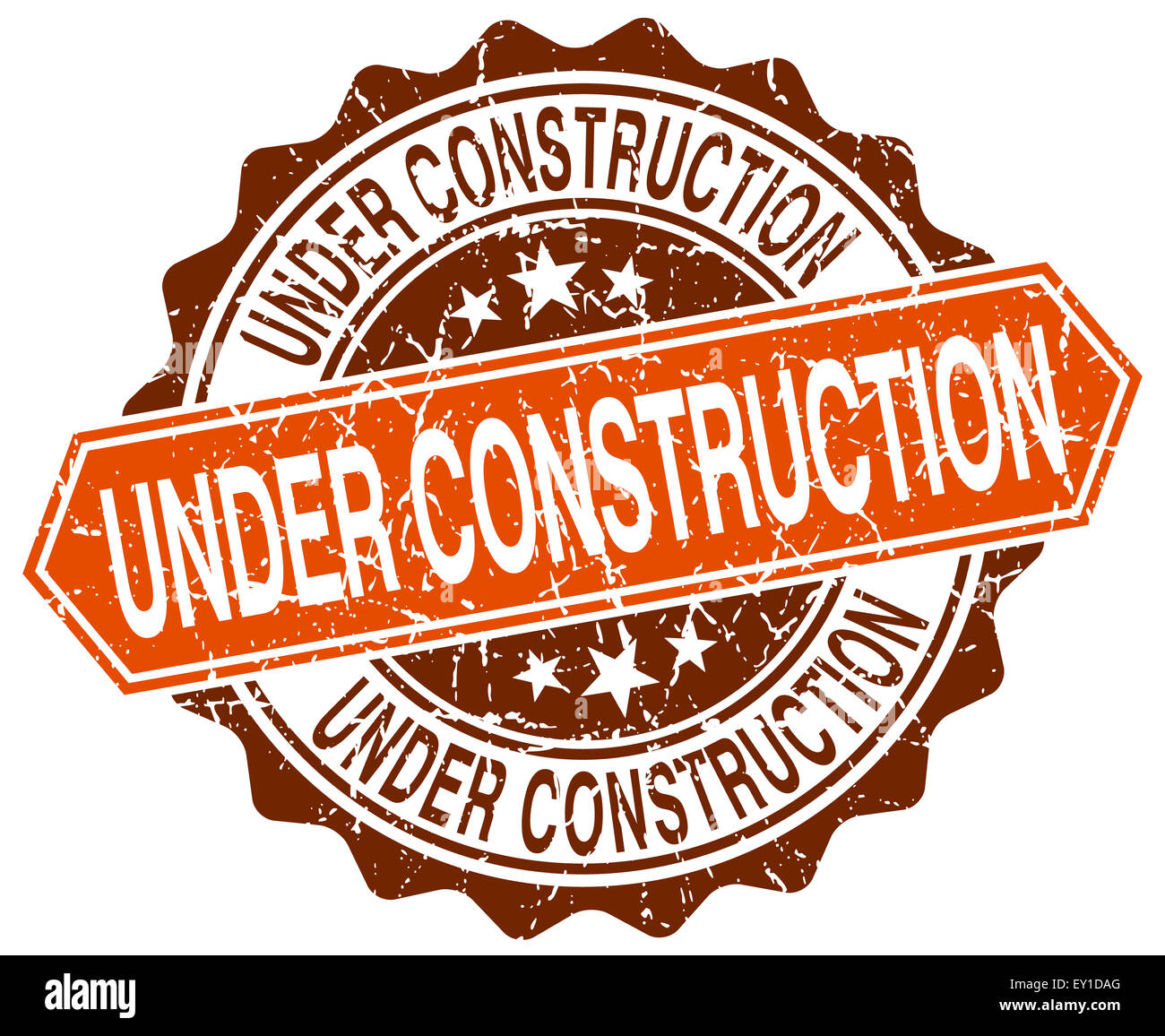 under construction orange round grunge stamp on white Stock Photo - Alamy