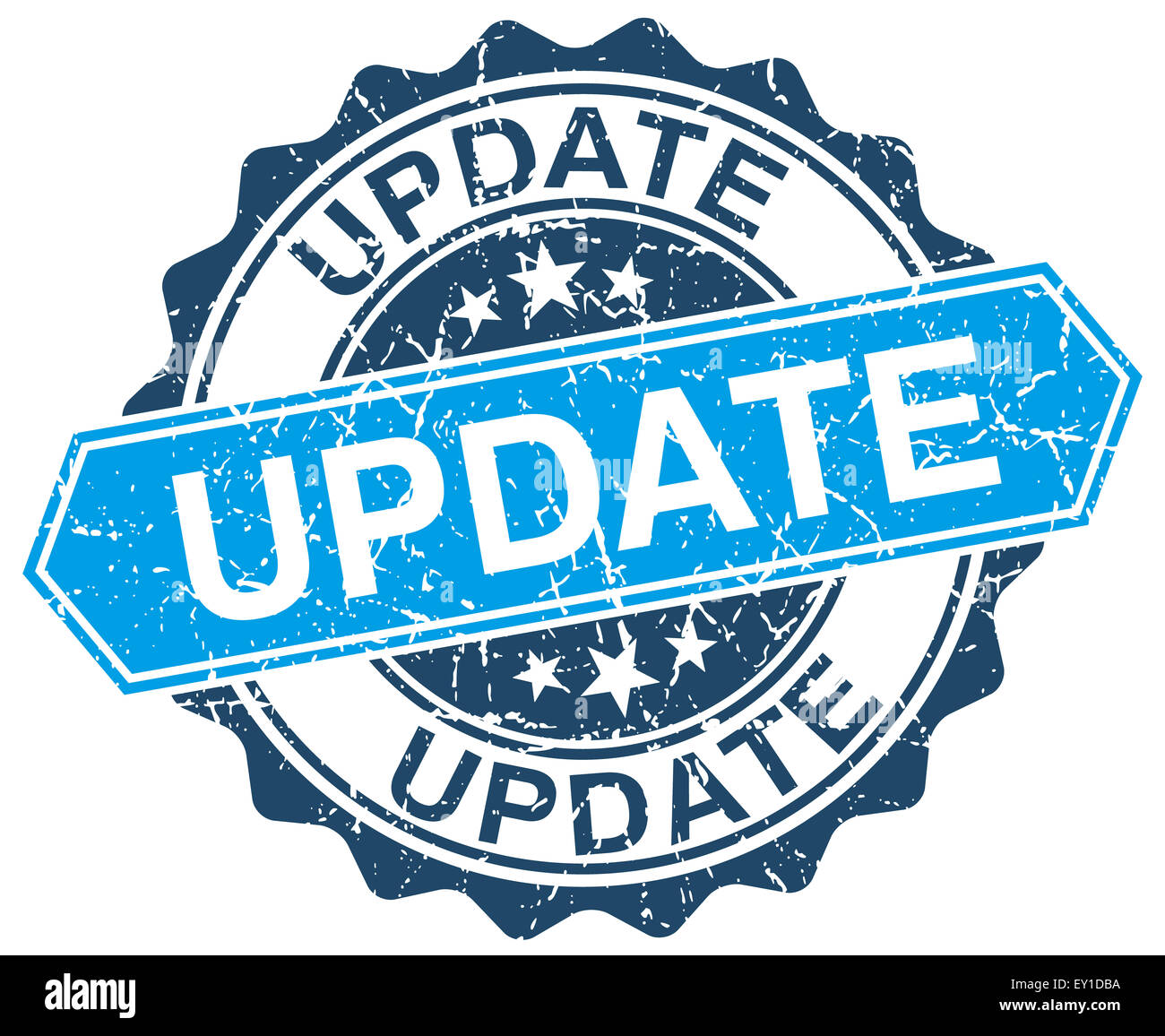 update blue round grunge stamp on white Stock Photo - Alamy