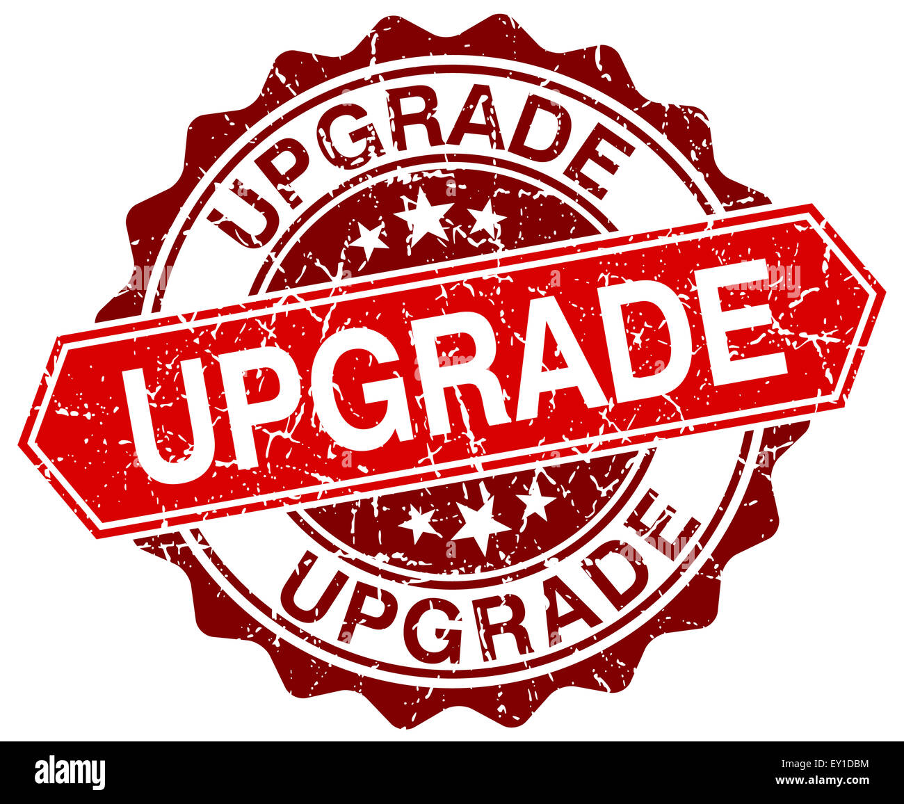 upgrade red round grunge stamp on white Stock Photo - Alamy
