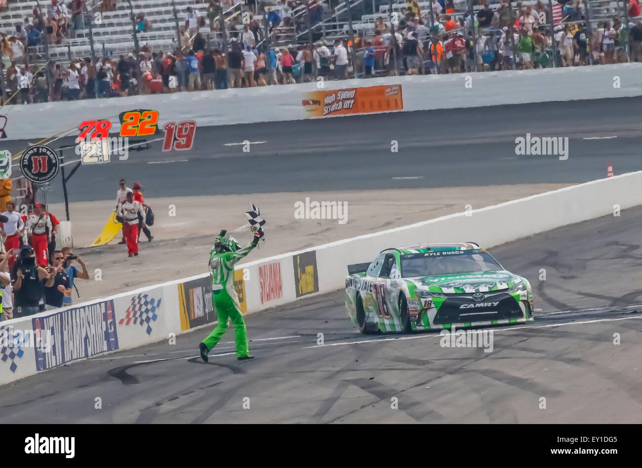 Loudon, NH, USA. 19th July, 2015. Kyle Busch (18) wins the 5-hour ...