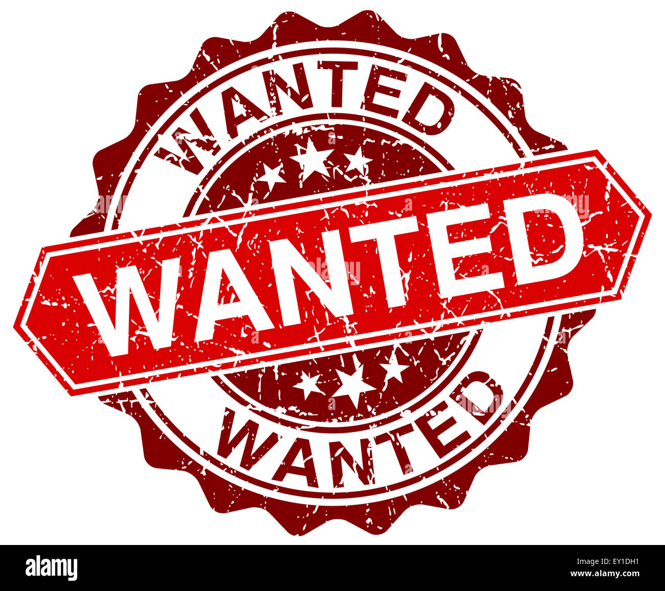 wanted red round grunge stamp on white Stock Photo - Alamy