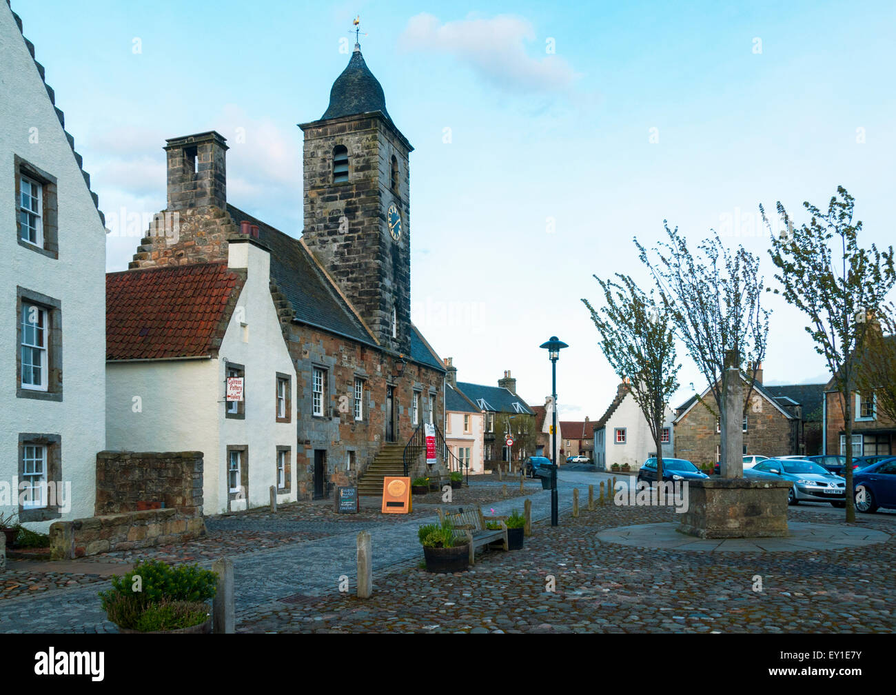 The village centre and the Town House at Culross, Fife, Scotland, UK ...