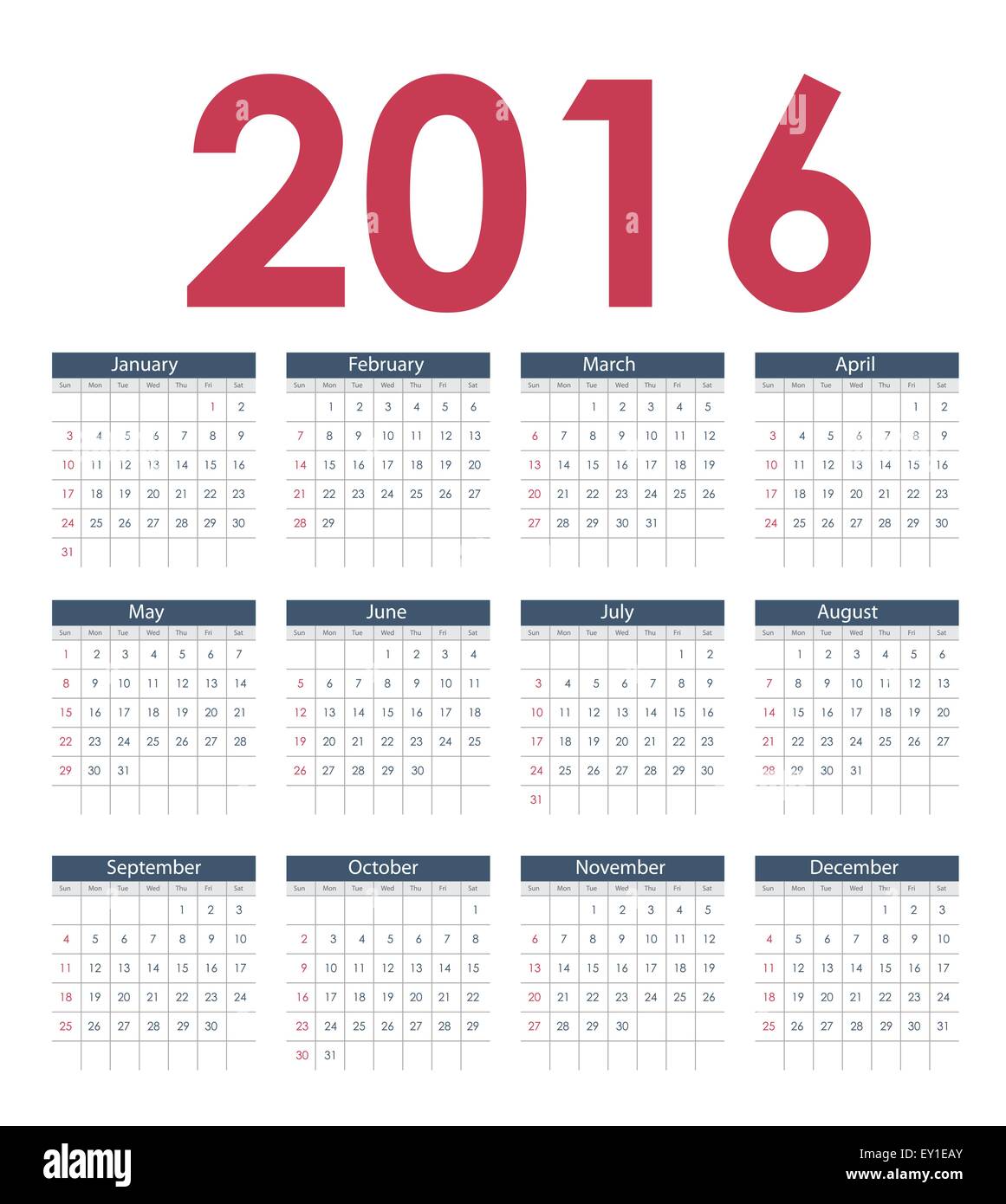 Calendar 2016 New Year. Vector Illustration Stock Vector Image & Art ...