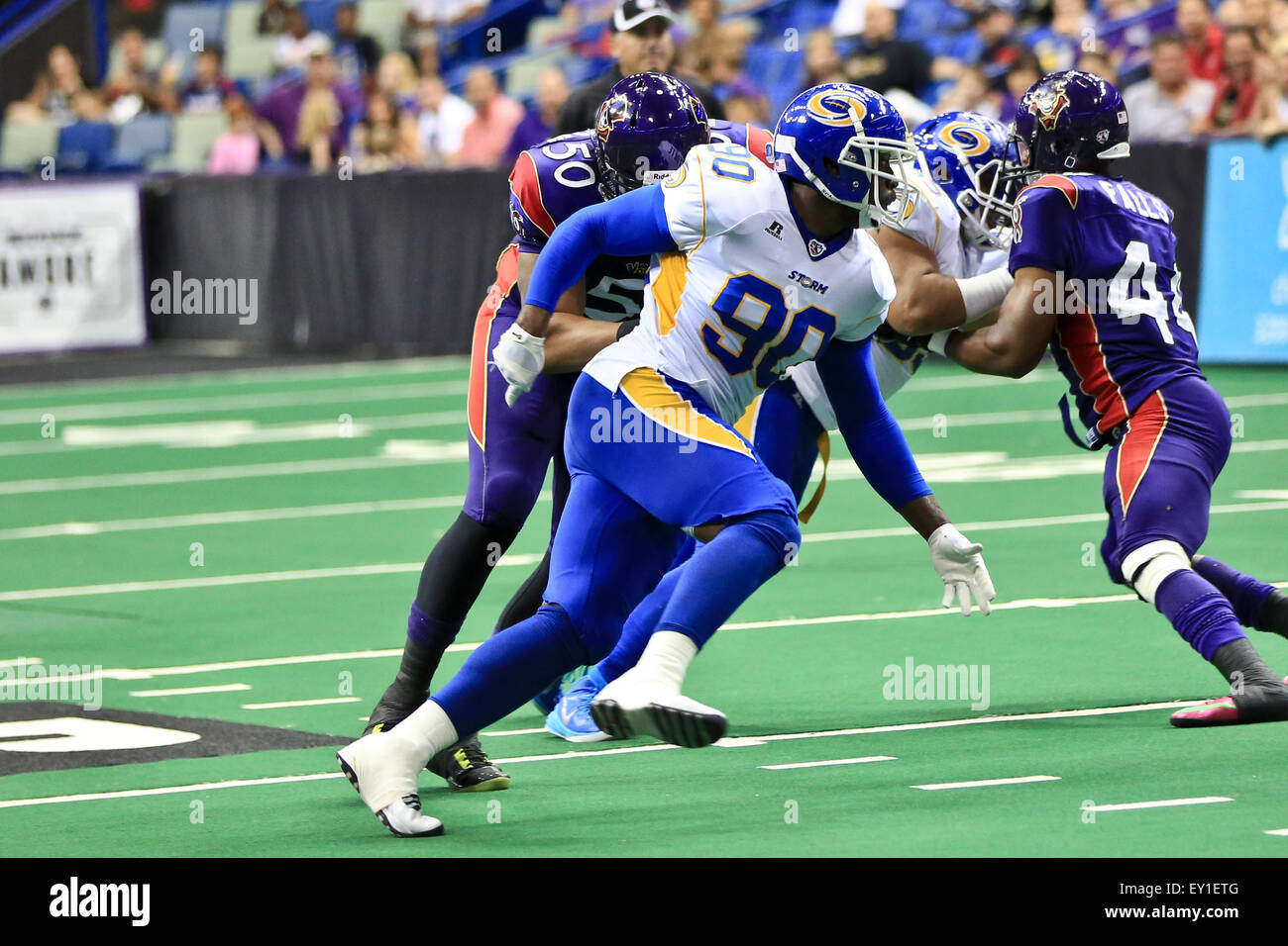 New Orleans, LA, USA. 18th July, 2015. Tampa Bay Storm DL Brandon Sesay ...