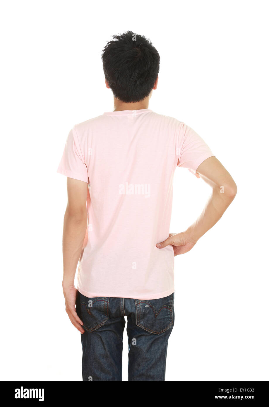 man with blank t-shirt (back side) isolated on white background Stock ...