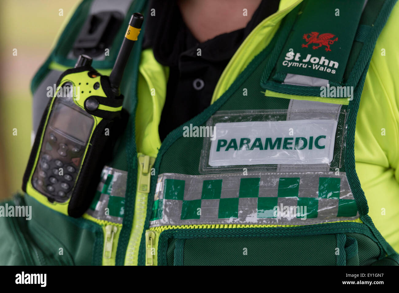 A closeup of a Welsh paramedic / ambulance worker. The Welsh ambulance ...