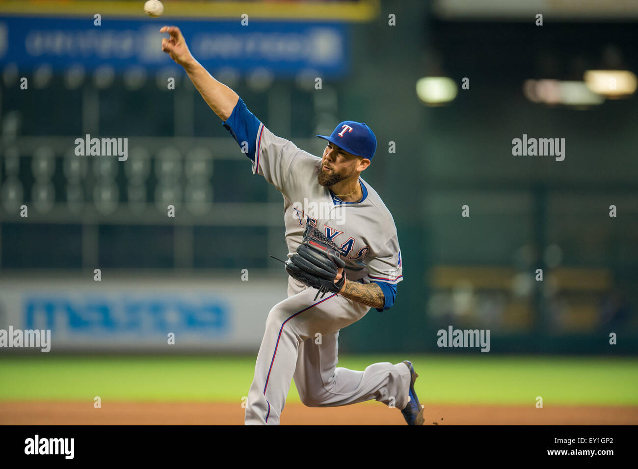 Houston, Texas, USA. 19th July, 2015. Texas Rangers relief pitcher ...