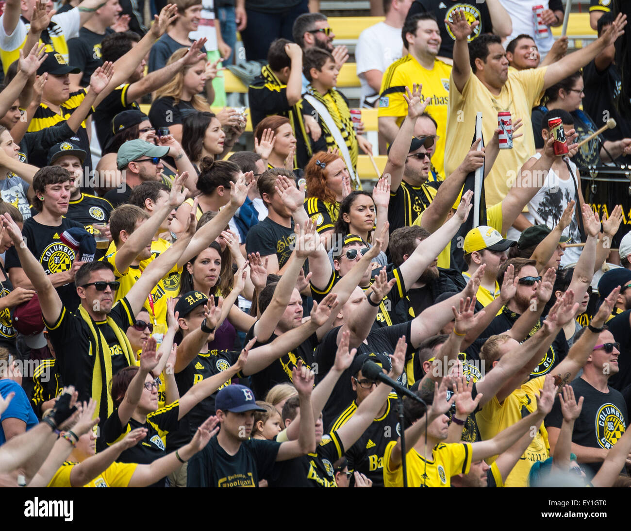 July 4, 2015: Columbus Crew Fans cheer their team on during a regular ...