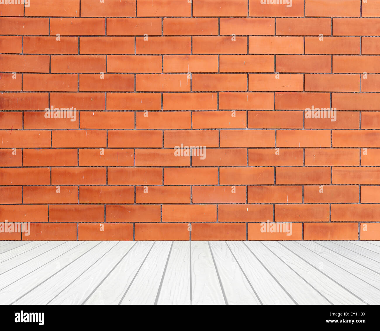 room interior with brick wall and white wood floor background Stock ...