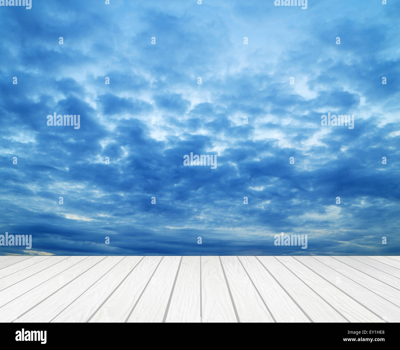 white wood terrace with cloud and sky Stock Photo - Alamy