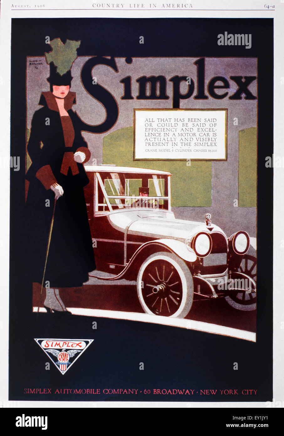 Advertisement for Simplex Car Company, New York City, USA, 1916 Stock ...