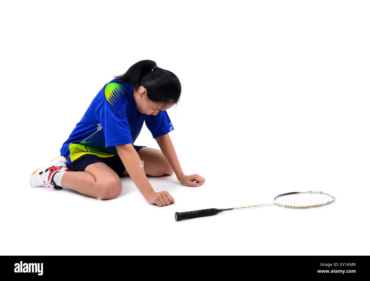 badminton player in action isolated on white background Stock Photo - Alamy