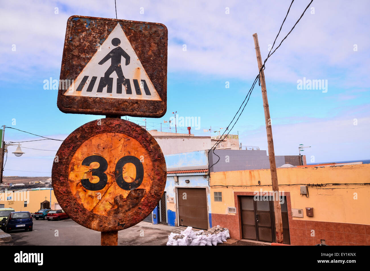 Vintage Old Rusty Road Sign Stock Photo - Alamy