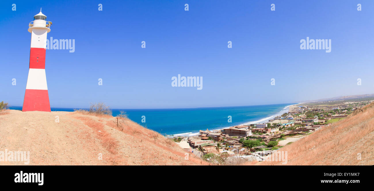 Mancora Beach and town panorama with the lighthouse, Peru Stock Photo ...