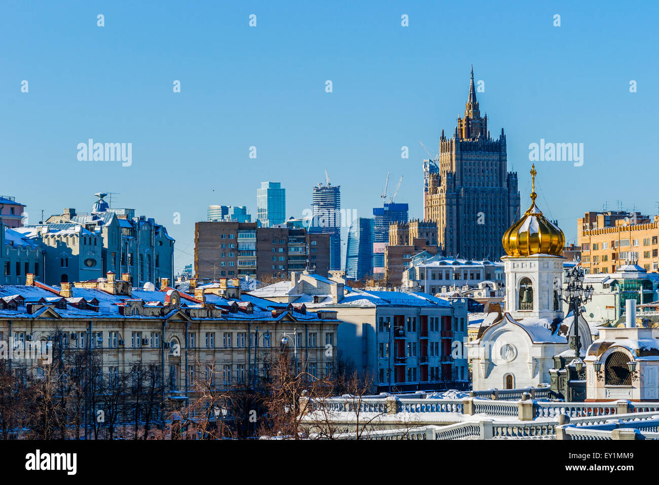 Moscow skyline and the tall building of the Ministry of Foreign Affairs ...