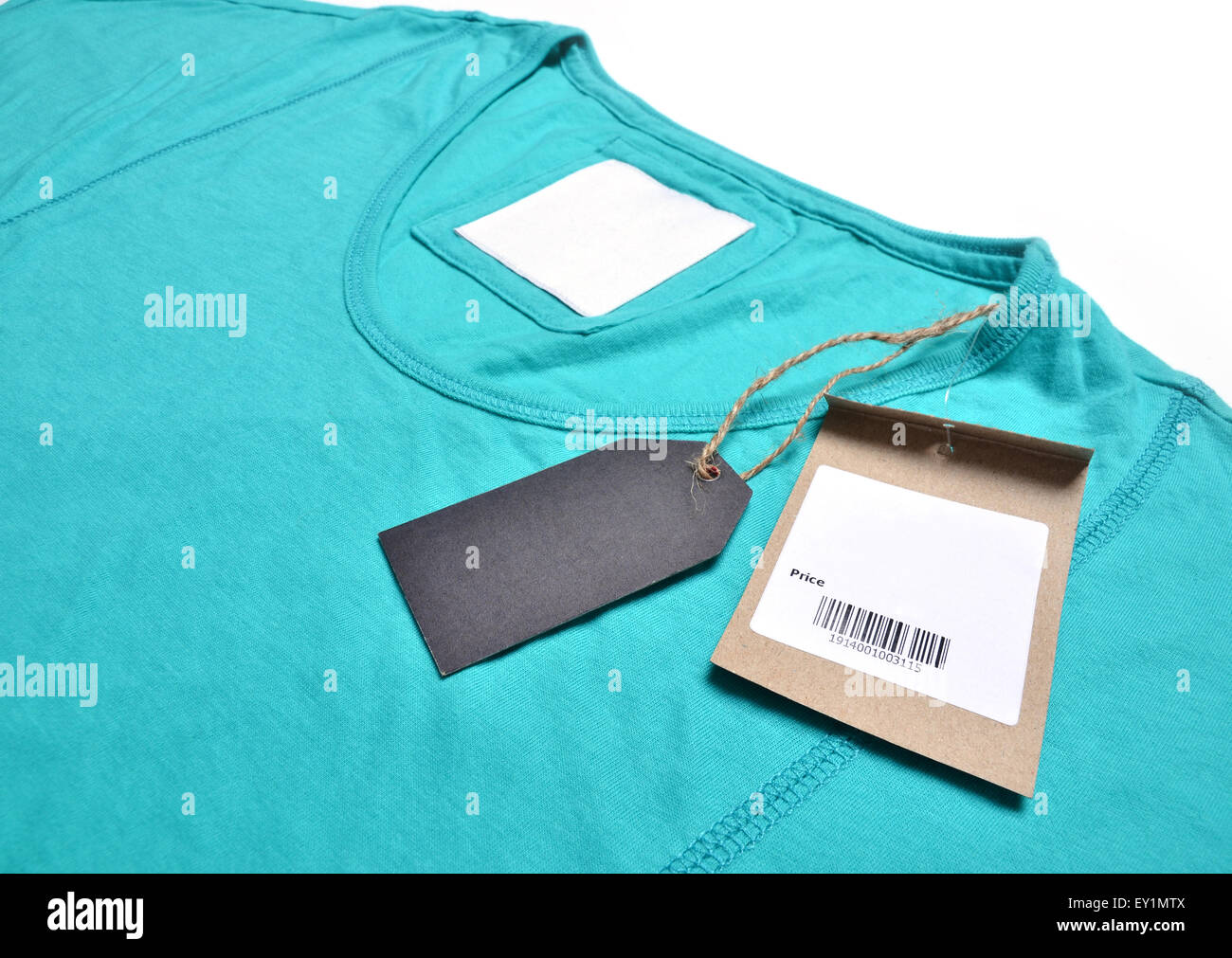 shirt with price tag on white background Stock Photo - Alamy