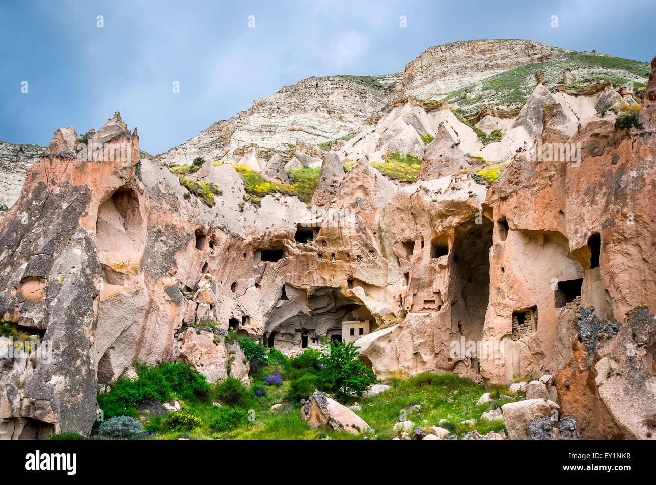 Cappadocia, Turkey. Outdoor view of Zelve fairy chimney ancient ruins ...