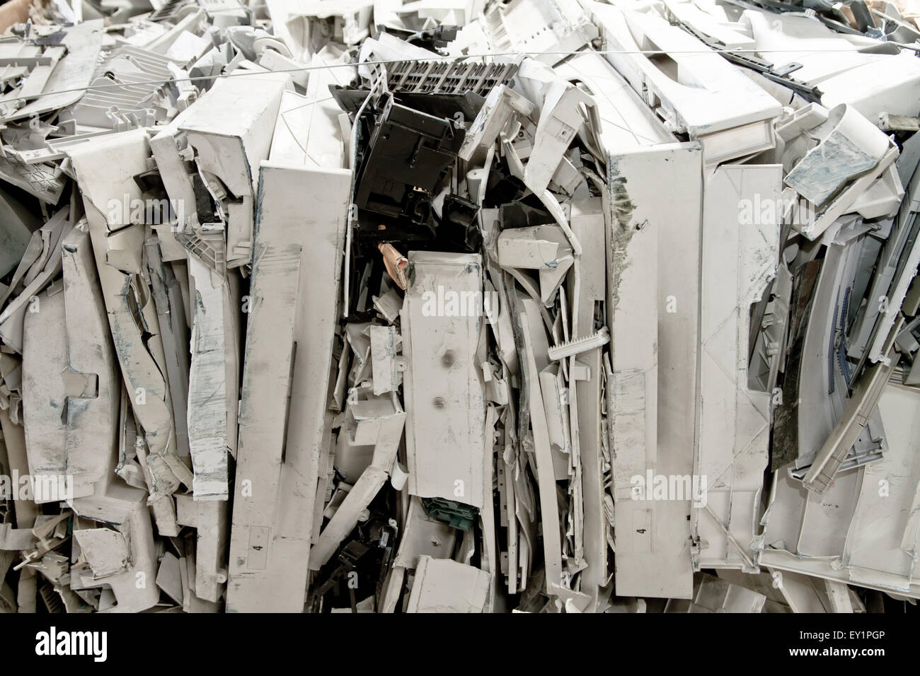 Plastic ready to be recycled in the yard of a company specializing in ...