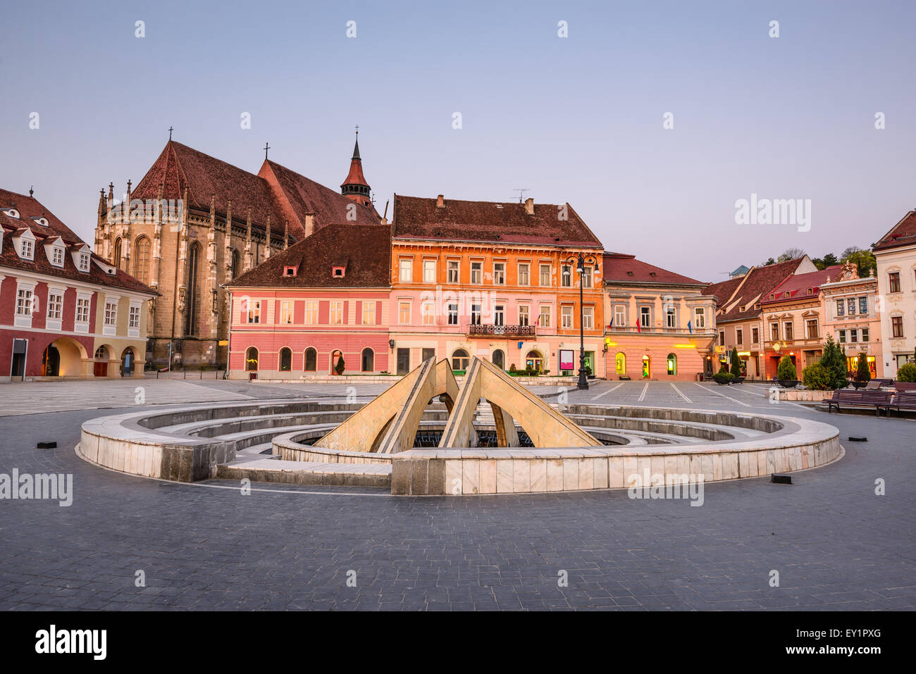 Brasov, Romania. Dusk image of Main Square in medieval city of ...