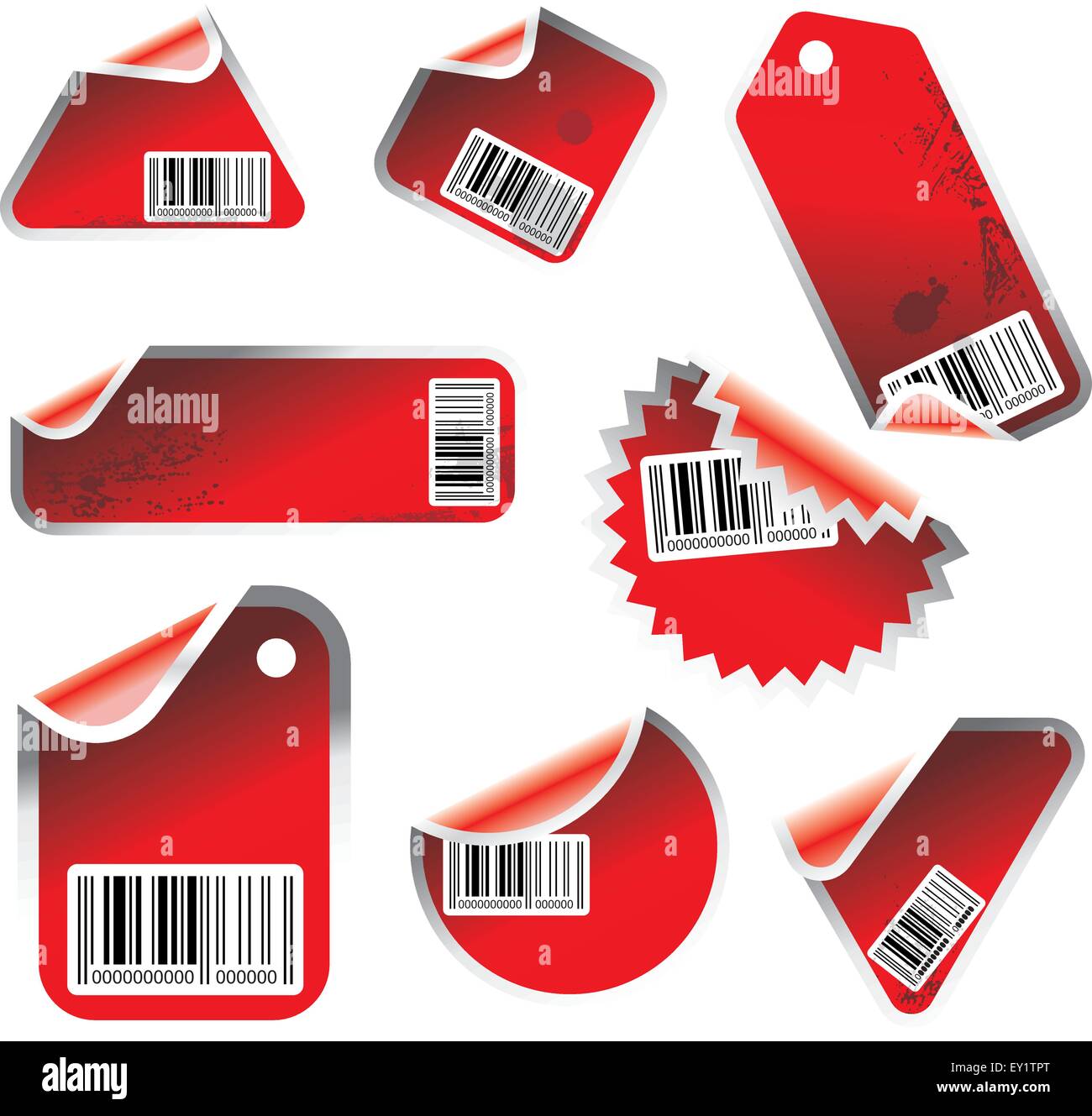 red vector tag and sticker set with bar codes - vector illustration ...
