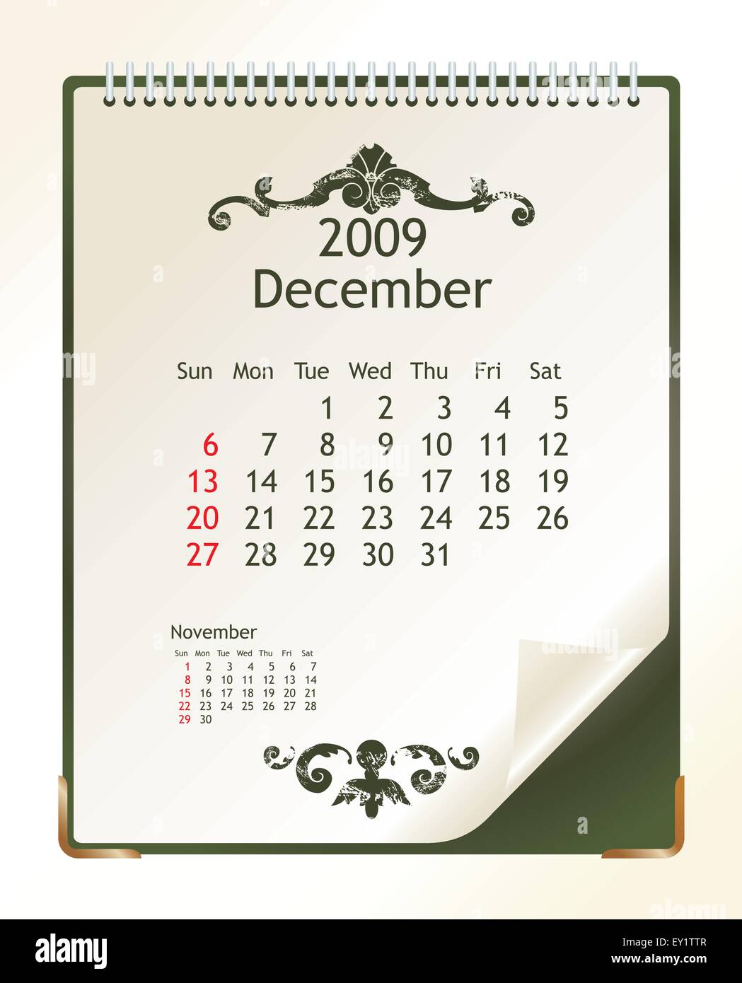 2009 calendar with a blanknote paper - vector illustration Stock Vector ...