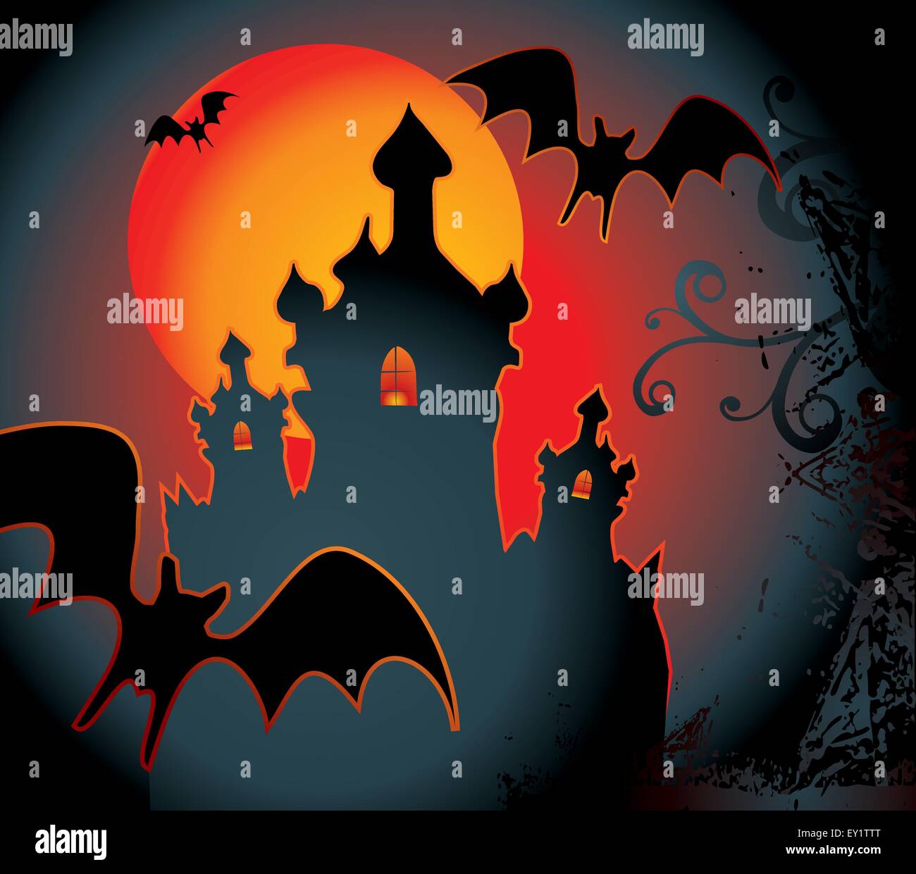halloween background with full orange moon - vector illustration Stock ...