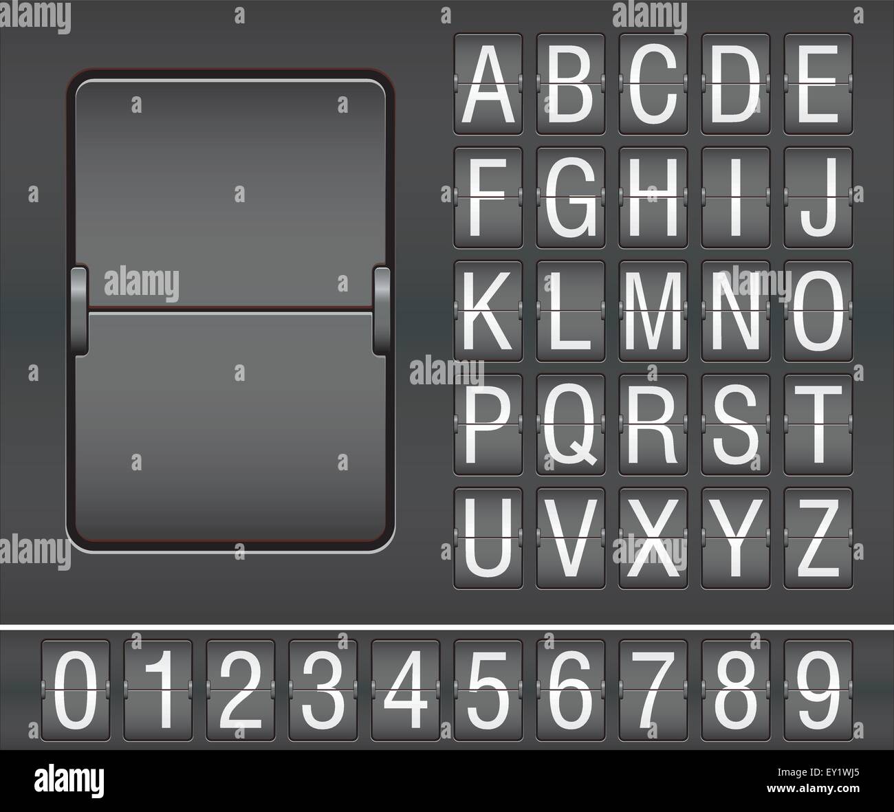 characters and numbers on mechanical scoreboard - vector illustration ...
