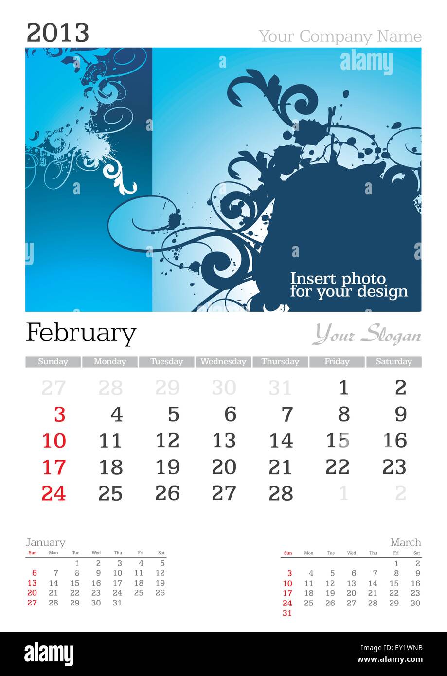 February 2013 A3 calendar - vector illustration Stock Vector Image ...