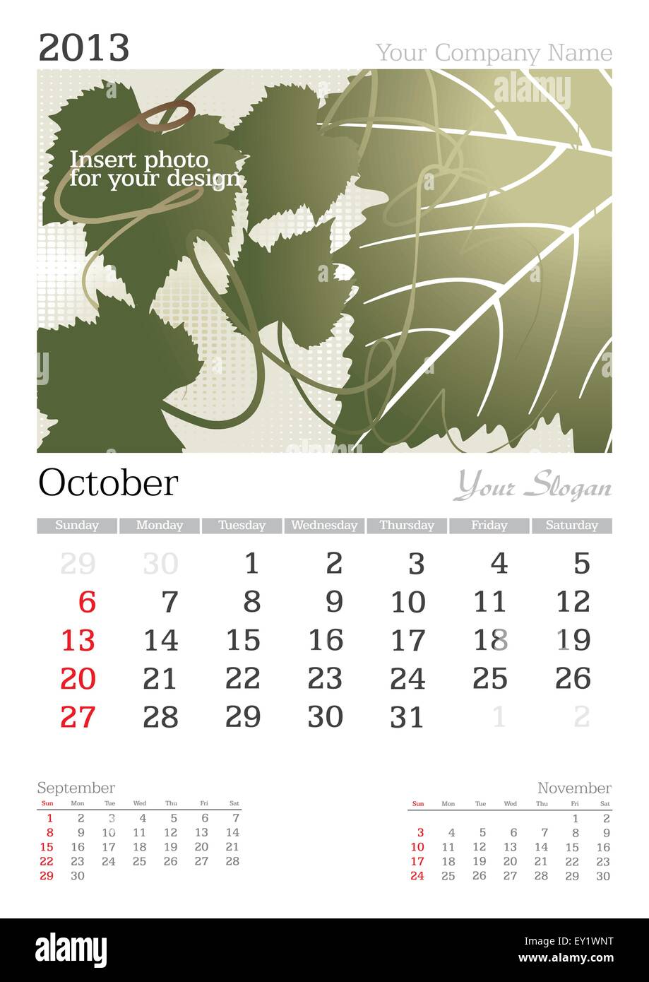 October 2013 A3 calendar - vector illustration Stock Vector Image & Art ...