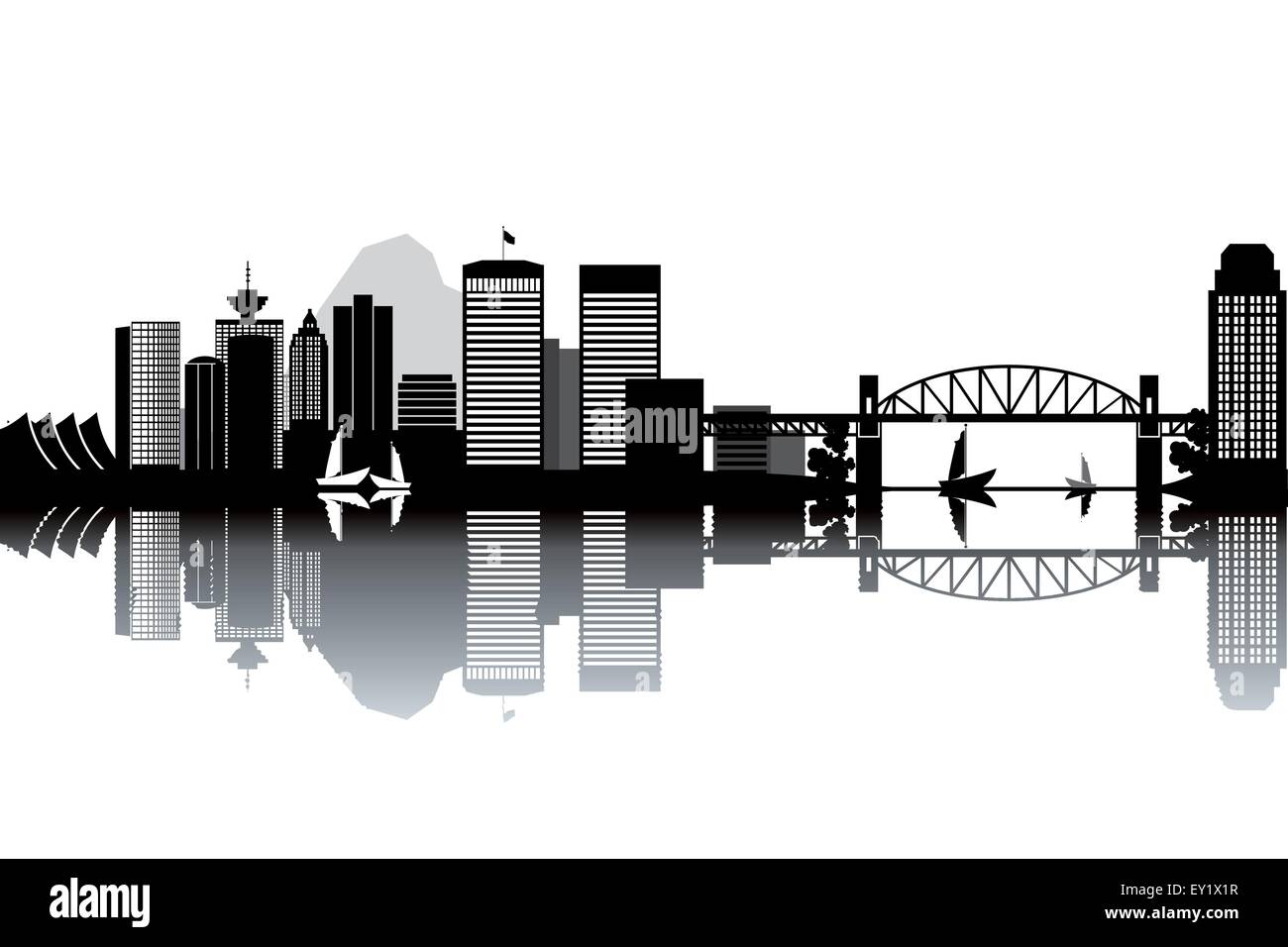 Vancouver skyline - black and white vector illustration Stock Vector ...