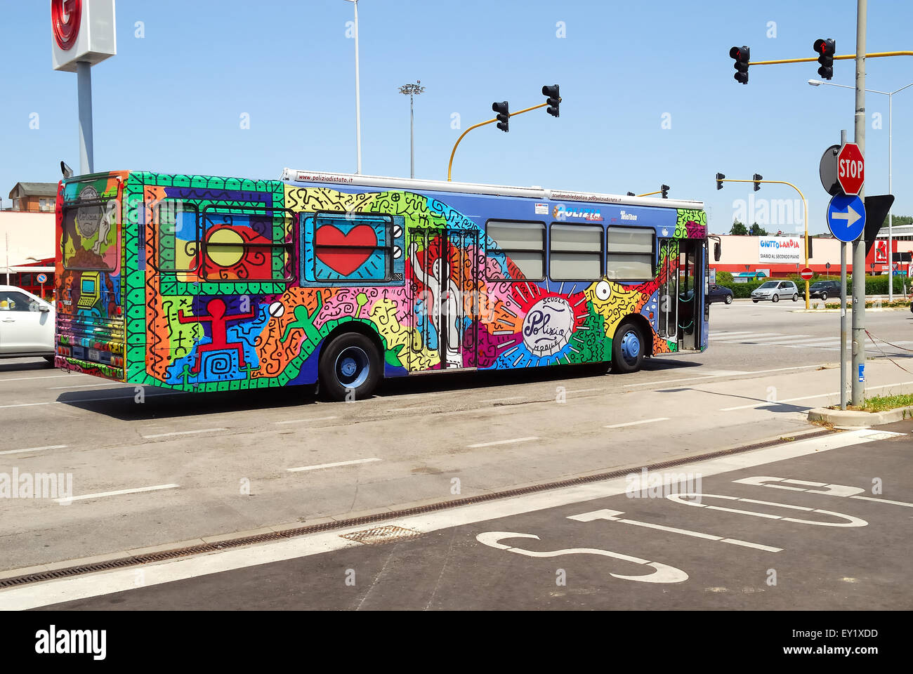Padua, Veneto, Italy. A police school bus for the young road safety ...