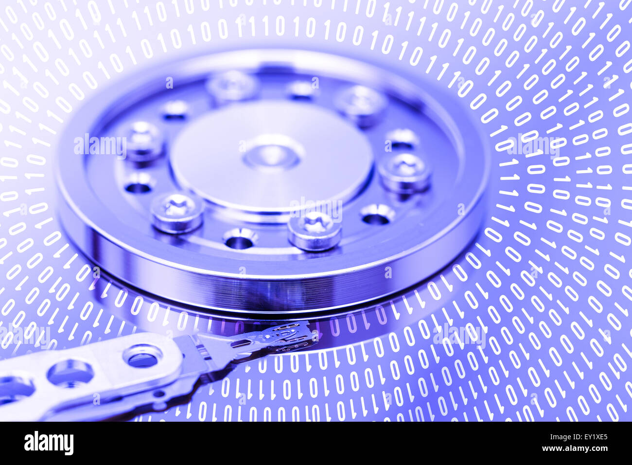 Computer Hard Disk Drive Internals And Binary Number Code Stock Photo ...