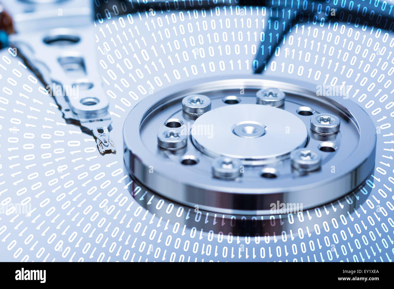 Computer Hard Disk Drive Internals And Binary Number Code Stock Photo ...