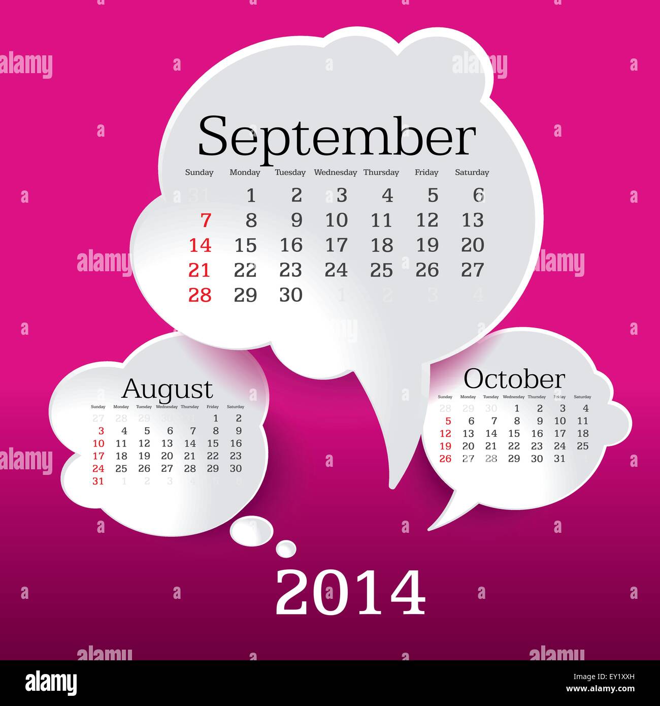 September 2014 bubble speech calendar - vector illustration Stock ...